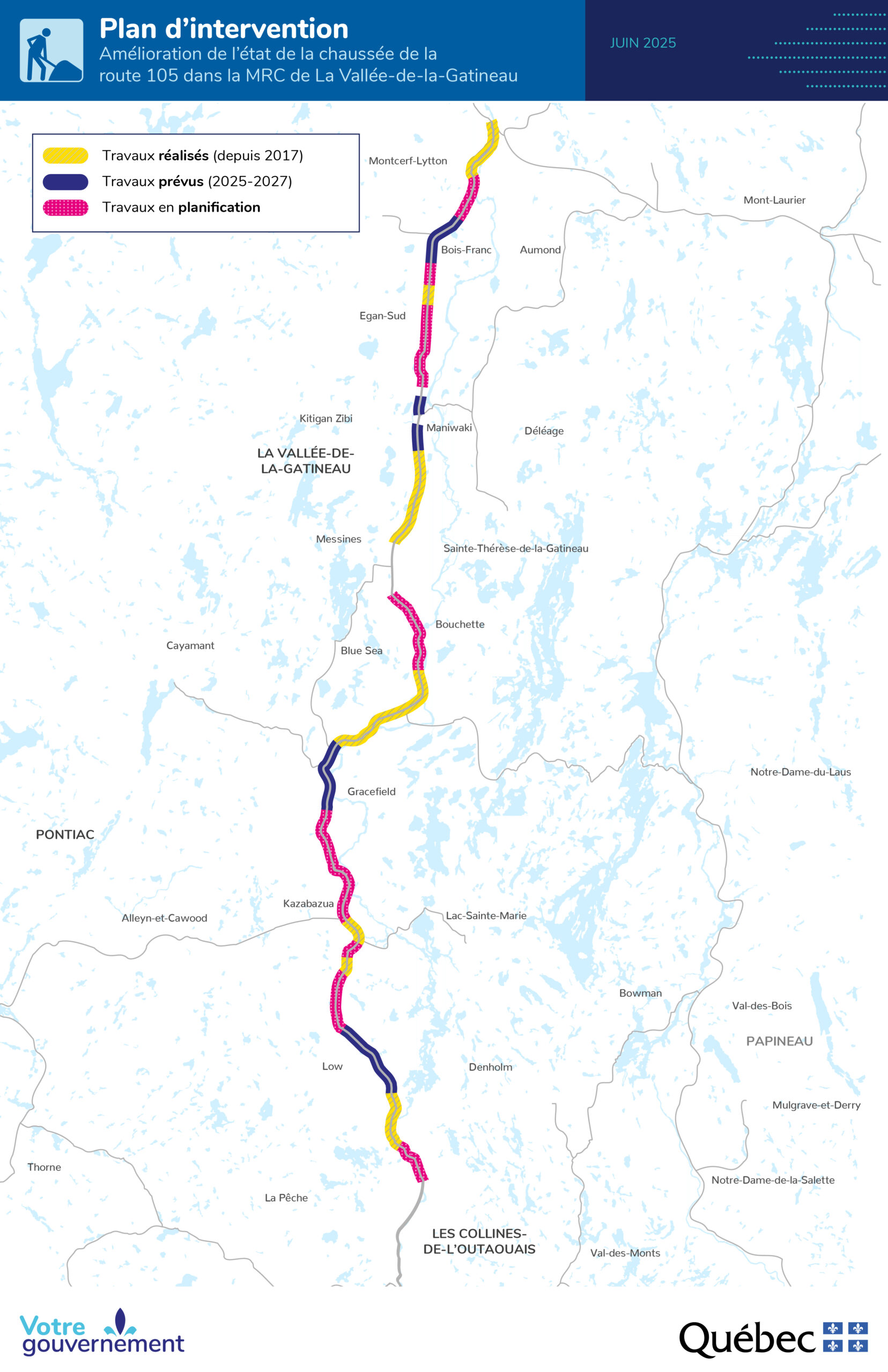 Travaux de réparation de chaussée sur la route 105 à Maniwaki et Bois ...